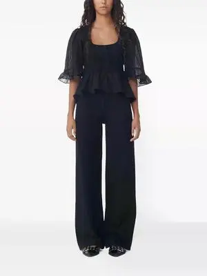 GANNI Crinkled Georgette Smock Blouse