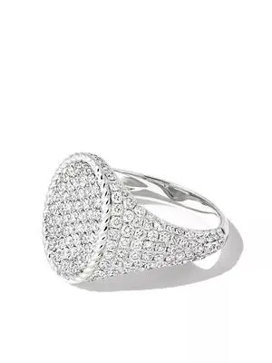 Yvonne Léon 18kt White Gold Diamond Pavé Signet Ring - Silver