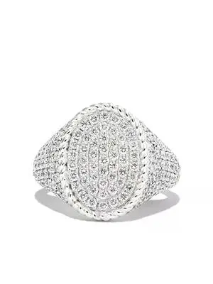 Yvonne Léon 18kt White Gold Diamond Pavé Signet Ring