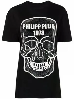 Philipp Plein Skull Embellished Round Neck T-shirt - Black