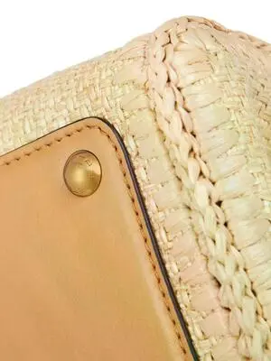 Etro Medium Vela Shoulder Bag In Raffia With Floral Embroidery