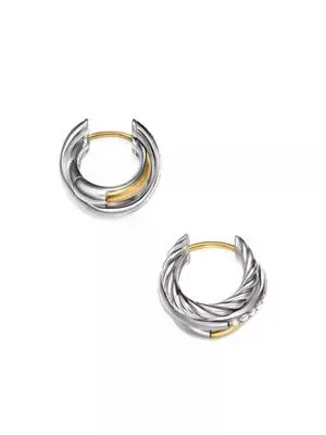 David Yurman 18kt Yellow Gold And Sterling Crossover Three Row Diamond Hoop Earrings - Silver
