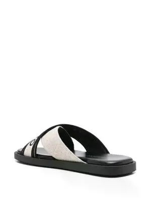 FERRAGAMO Embroidered Crossover Strap Flat Sandals