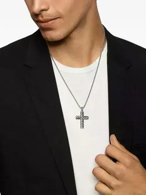 David Yurman Sterling Cross Pendant With Black Diamonds