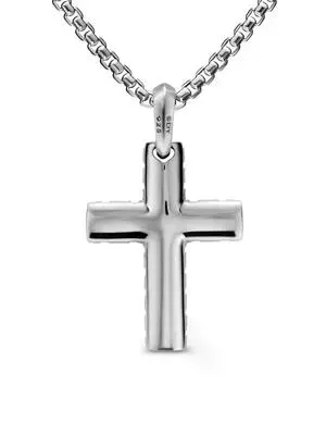 David Yurman Sterling Cross Pendant With Black Diamonds