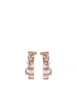 ANANYA 18k Rose Gold Diamond Scatter Hoop Earrings - Pink