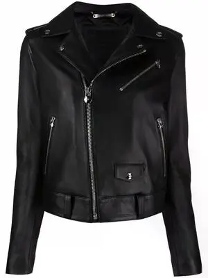 Philipp Plein Leather Biker Jacket - Black