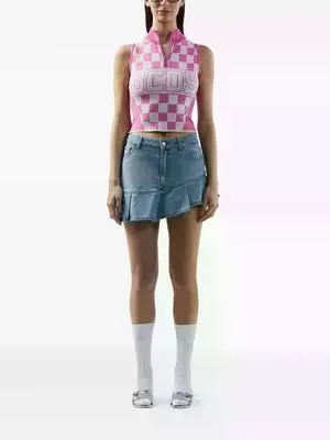 Gcds Pleated Asymmetric Denim Miniskirt