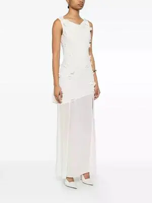 ROTATE BY BIRGER CHRISTENSEN Draped Floral Appliqué Maxi Dress - Neutrals