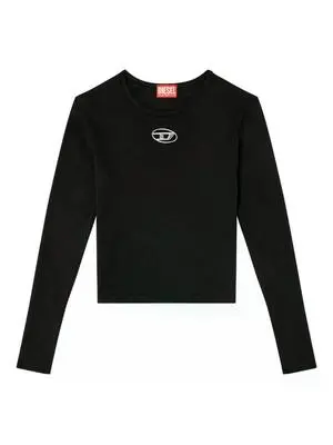DIESEL® Round Neck Long-sleeve Top With Cut-out Detail - Black