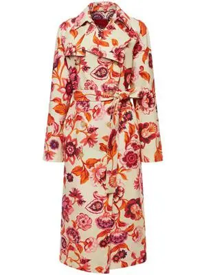 La DoubleJ Floral Print Cotton Trench Coat