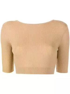 Cashmere In Love Liza Scoop-back Cropped Top - Brown