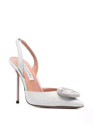 AQUAZZURA 105mm Crystal Embellished Slingback Pumps - Silver