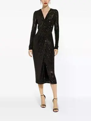 Dolce & Gabbana Long Sleeve Sequin Embellished Wrap Dress
