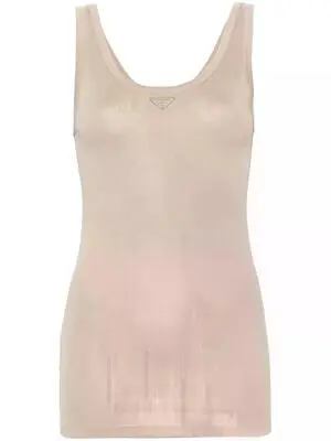 Prada Ribbed Knit Scoop Neck Top - Neutrals