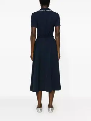 NISSA V-neck Belted Midi Dress With Faux-pearl Detailing