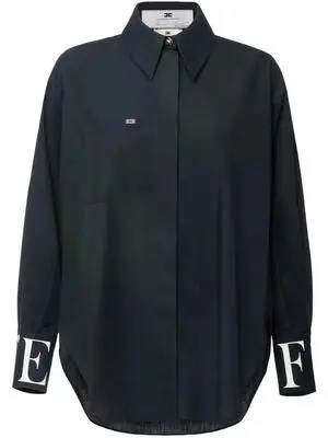 Elisabetta Franchi Cotton Poplin Shirt With Logo Cuffs - Black