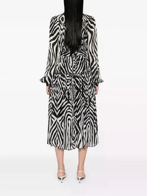 Diane Von Furstenberg Zebra Print Mock Neck Belted Midi Dress
