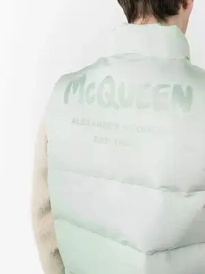 Alexander McQueen Logo Print Puffer Gilet - Green