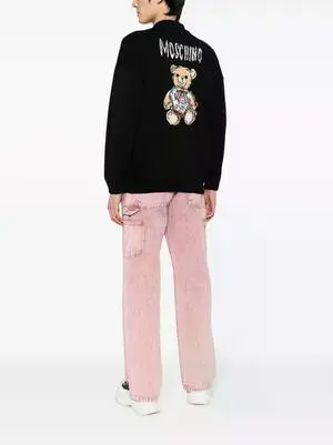 Moschino Teddy Bear Intarsia Knit Zip Cardigan