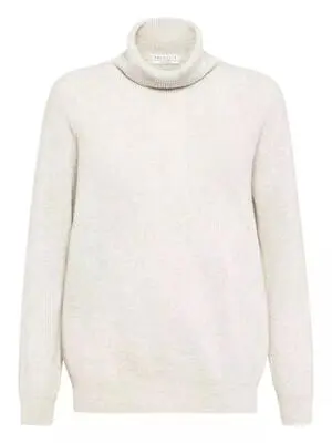 Brunello Cucinelli Ribbed Cashmere Roll-neck Jumper - Neutrals