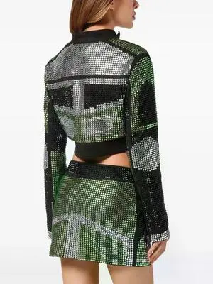 Philipp Plein Embellished Cropped Biker Jacket - Silver