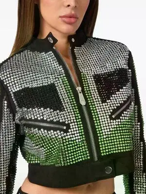 Philipp Plein Embellished Cropped Biker Jacket - Silver