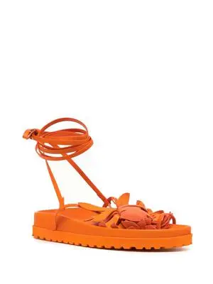 Silvia Tcherassi Floral Appliqué Leather Sandals - Orange