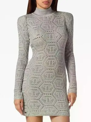 Philipp Plein Monogram Crochet Knit Minidress
