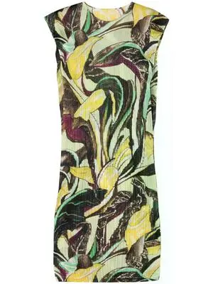 Issey Miyake Floral-print Plissé Midi Dress - Green