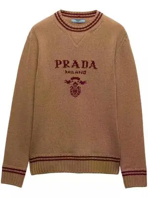 Prada Intarsia Knit Logo Sweater - Neutrals