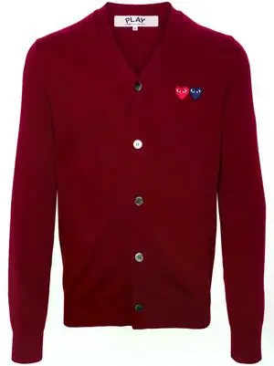Play Comme Des Garcon Wool Cardigan With Heart Patch - Red