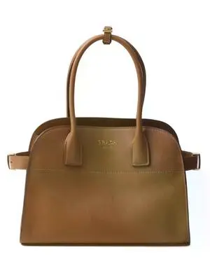 Prada Calf Leather Medium Tote Bag With Logo Lettering - Brown