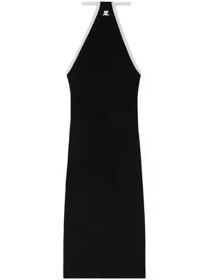 COURREGES Logo-embroidered Halterneck Midi Dress - Black