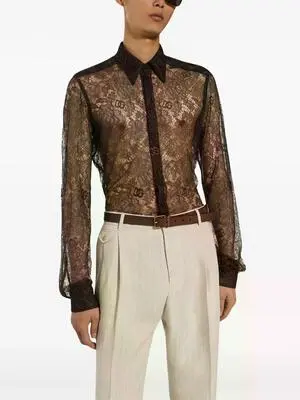 Dolce & Gabbana Chantilly Lace Semi-sheer Shirt - Brown