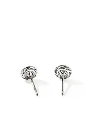 John Hardy Sterling Carved Chain Sapphire Stud Earrings - Silver