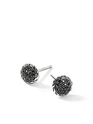 John Hardy Sterling Carved Chain Sapphire Stud Earrings