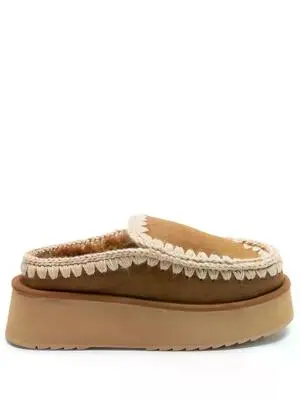 Mou Calf Suede Slip-on Slippers With Shearling Lining - Brown
