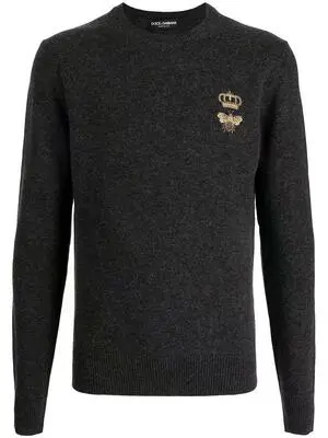 Dolce & Gabbana Fine-knit Embroidered Jumper - Grey