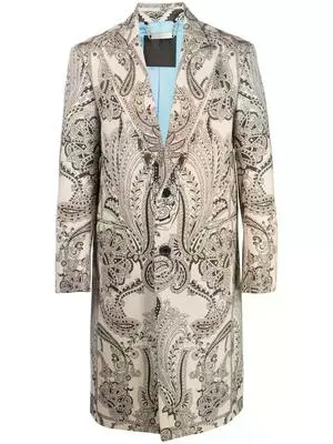 Philipp Plein Paisley-print Single-breasted Coat - Neutrals