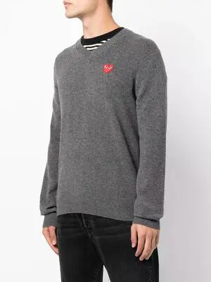 Play Comme Des Garcon V-neck Knitted Jumper With Heart Appliqu