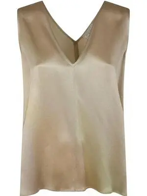 Antonelli Firenze Sand Beige Satin-finish V-neck Sleeveless Top
