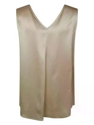 Antonelli Firenze Sand Beige Satin-finish V-neck Sleeveless Top