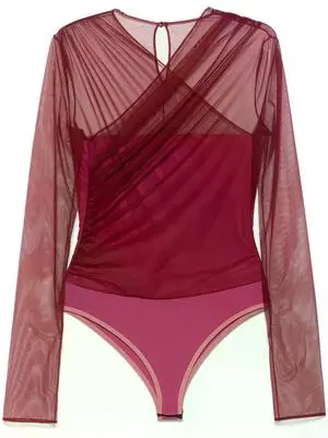 NENSI DOJAKA Burgundy Tulle Bodysuit