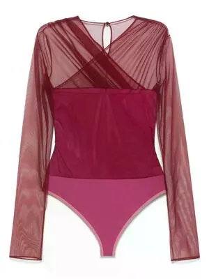 NENSI DOJAKA Burgundy Tulle Bodysuit