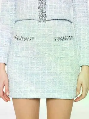 SELF-PORTRAIT Checked Knitted Mini Skirt With Sequins And Beads