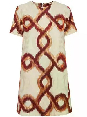 La DoubleJ La DoubleJ Mini Swing Geometric-Print Short-Sleeve Dress Neutrals