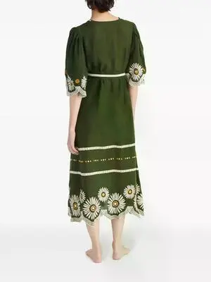 ERES Hortense Floral-embroidered Linen Midi Dress