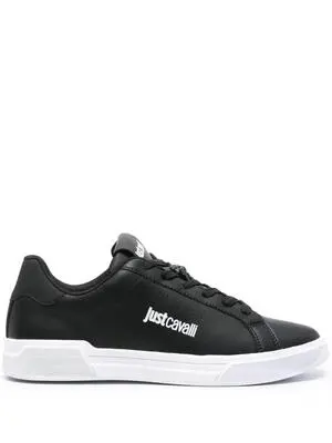 Just Cavalli Logo Print Leather Sneakers - Black