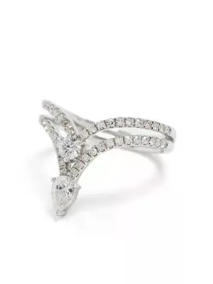 Shay 18k White Gold Mixed Stacked Chevron Diamond Pinky Ring
